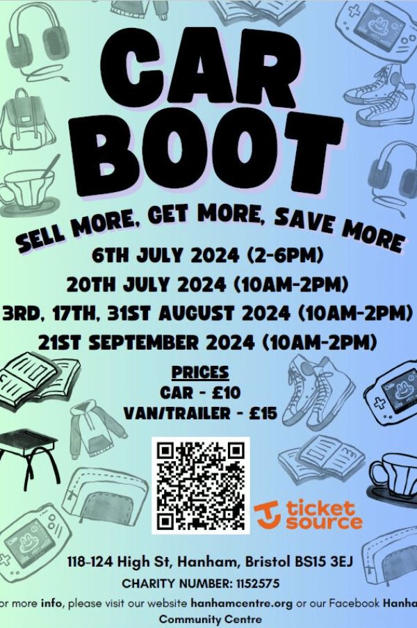 Car Boot Sale at Hanham Community Centre event tickets from TicketSource