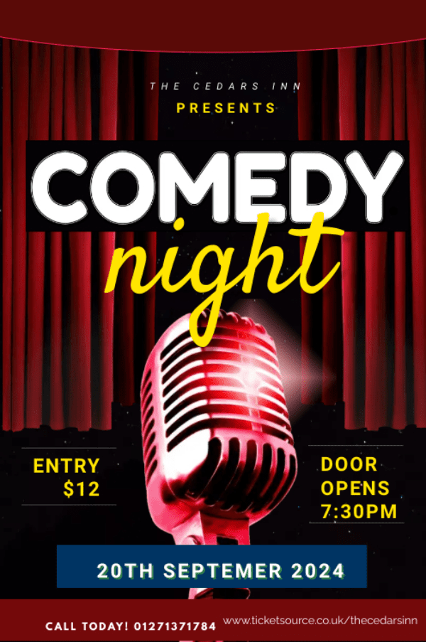 Comedy Night at The Cedars Barnstaple event tickets from TicketSource