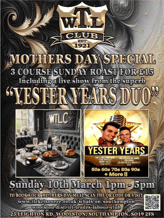 MOTHERS DAY 3 COURSE SUNDAY LUNCH & SHOW SOLD OUT at Woolston ...